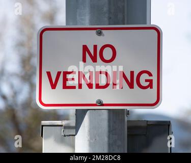 No vending sign at at the highway junction in Hope, British Columbia ...