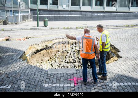 Illustration picture shows Collapse of the ground near Brussels central ...