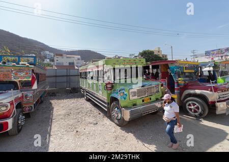 Colombian native and cultural bus named "chiva" viewed inside Stock ...