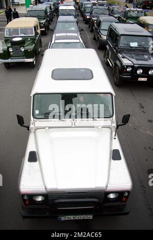 Gathering of Land Rover cars for an attempt at breaking a world record ...