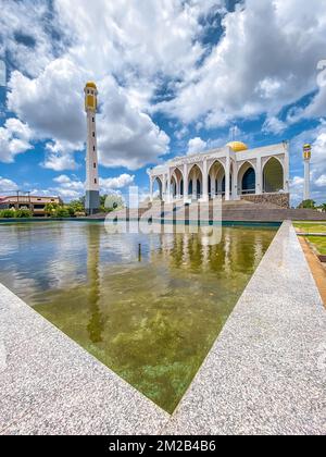 Aerial by drone of the central Mosque in the Hausa village of Yaama ...