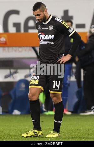 Lokeren's Mehdi Terki looks dejected after a Croky Cup 1/8 final game ...