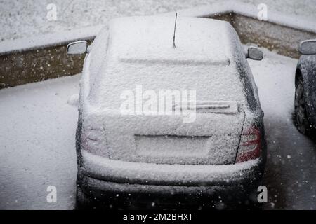 Illustration picture shows a car covered with snow as cold temperatures ...