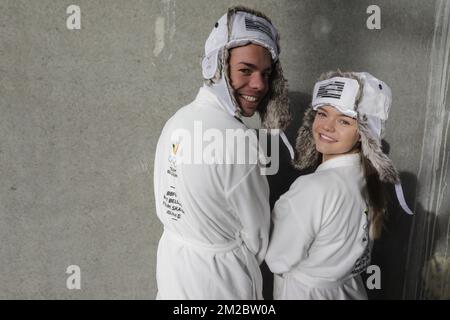 Belgian figure skaters Jorik and Loena Hendrickx pose during a press ...