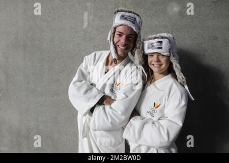 Belgian figure skaters Jorik and Loena Hendrickx pose during a press ...