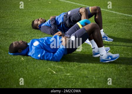 Gent's Moses Simon and Gent's Nana Asare pictured arriving at the hotel ...
