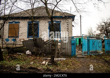Cityscape of the destroyed village of Terny in the Donbass in Ukraine ...