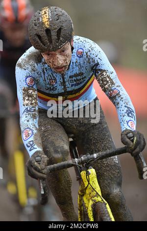 Belgian Quinten Hermans pictured in action during the men U23 race at ...