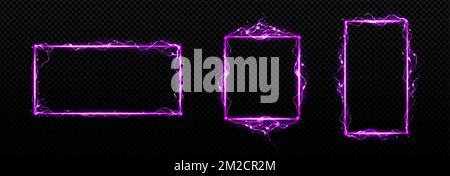 Set of purple rectangular lightning frames png isolated on transparent ...