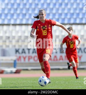 Belgium's Laura De Neve and Czech Lucie Vonkova fight for the ball ...