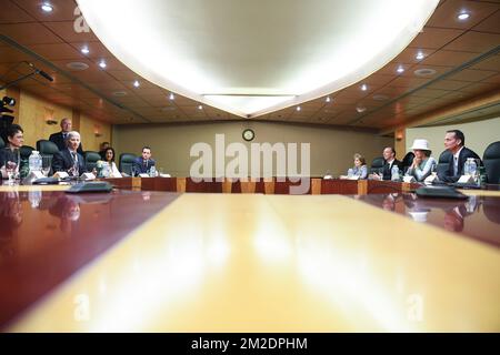 Queen Mathilde of Belgium (3R) pictured during a visit of the Mission ...