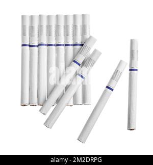 Whole cigarettes on white background Stock Photo - Alamy
