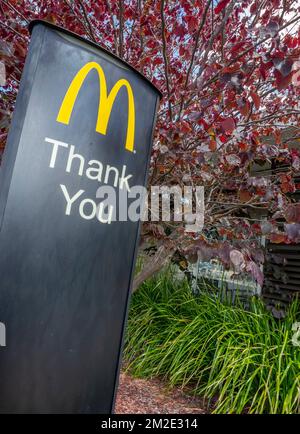 Thank you sign outside McDonalds restaurant in Glen Innes, northern new ...
