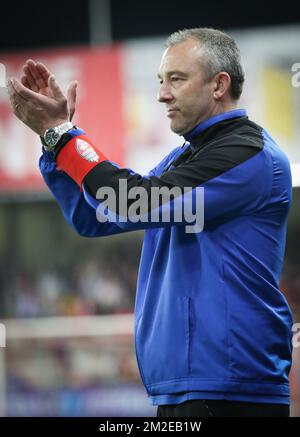 Mouscron's head coach Frank Defays poses for photographer at the 2018 ...