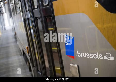 Logo STIB-MIVB of the Brussels' public transport company STIB-MIVB, in ...