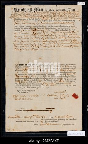 Deed of property in Barnstable sold to Benjamin Hathaway by Stephen ...