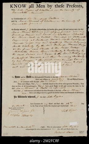Deed of property in Chatham sold to Sears Attwood of Chatham by Kimbal ...