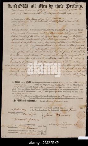 Deed of property in Wellfleet sold to Benjamin Freeman of Wellfleet by ...