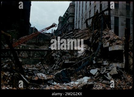 Demolition of Howard Athenaeum, Boston , Ruins, Hoisting machinery ...