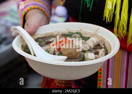 A dish of Hmong soup at Hmong New Year Celebration at El Dorado Park in ...