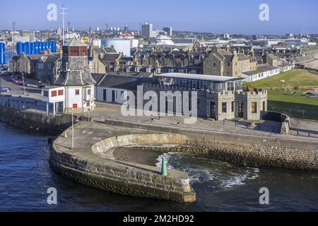 The old harbour master's control tower at entrance to the Aberdeen port ...
