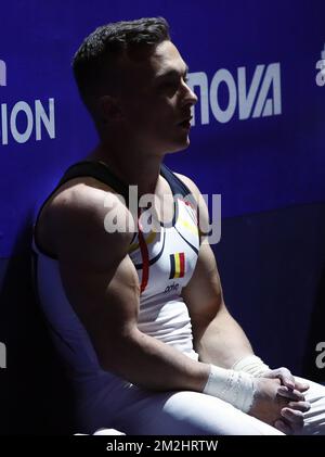 Belgian gymnast Dennis Goossens pictured at the Rings Exercise at the ...