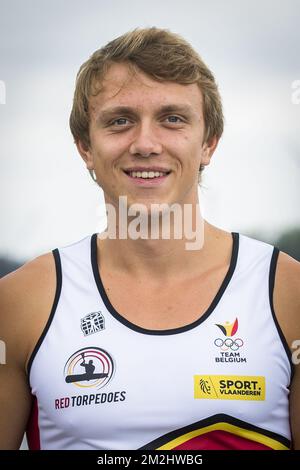 Belgian kayaker Artuur Peters poses for the photographer at a ...