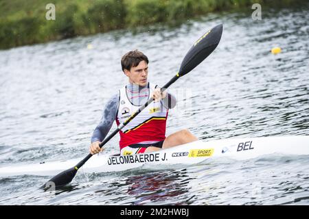 Belgian kayaker Jonathan Delombaerde pictured in action at a photoshoot ...