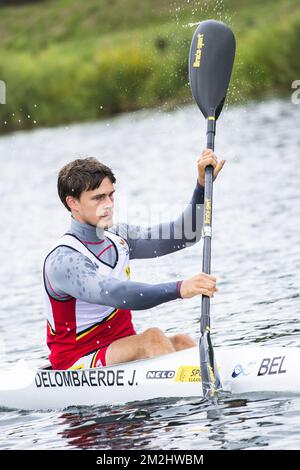 Belgian kayaker Jonathan Delombaerde pictured in action at a photoshoot ...