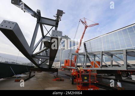 Illustration picture shows renovation works on the Sky Hall at Brussels ...