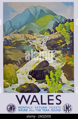 A vintage travel poster for Wales by the Great Western Railway Stock ...