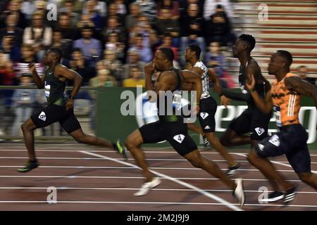 US's Christian Coleman (L) pictured in action during the men's 100m ...