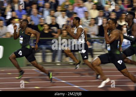 US's Christian Coleman (L) pictured in action during the men's 100m ...