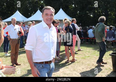 cdH chairman Benoit Lutgen pictured during a talk with journalists for ...