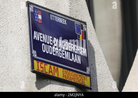 Illustration shows the name of the Etterbeek municipality on a road ...