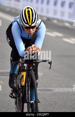 Belgian cyclist Shari Bossuyt pictured in action during the time trial ...