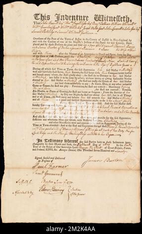 Document of indenture: Servant: Burton, James. Master: Putnam, Joseph ...