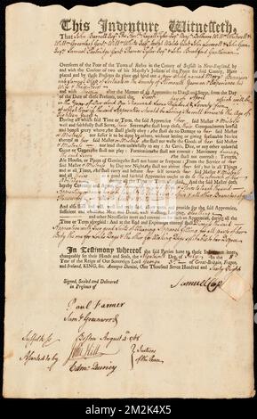 Document of indenture: Servant: Bennison, Mary. Master: Clap, Samuel ...