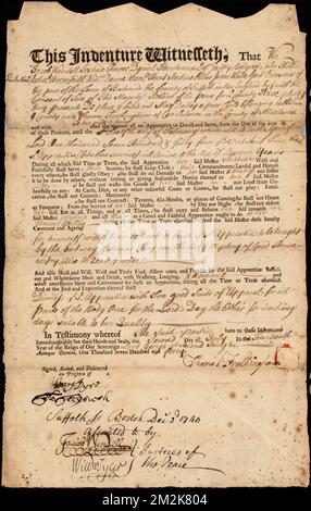 Document of indenture: Servant: Dalley, Mary. Master: Frothingham ...