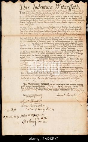 Document of indenture: Servant: Gray, William. Master: Young, Joshua ...