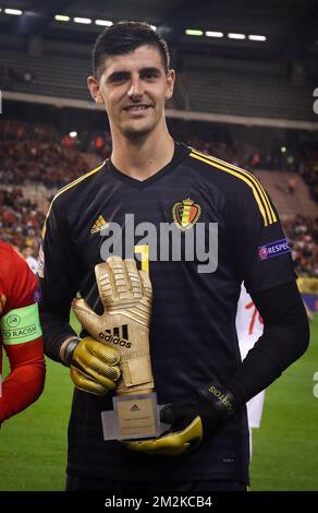 Belgium's goalkeeper Thibaut Courtois poses for the photographer on the ...