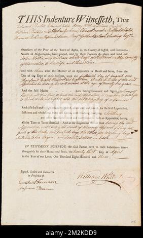 Document of indenture: Servant: White, William. Master: Smith, Jeremiah ...