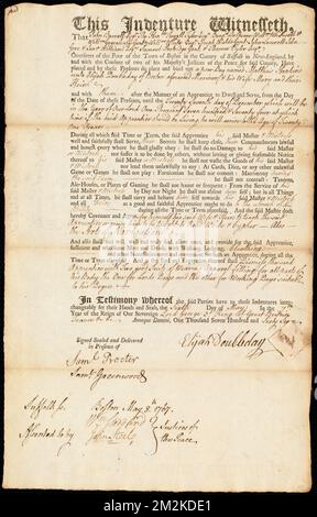 Document of indenture: Servant: Hopkins, Matthew. Master: Landale ...