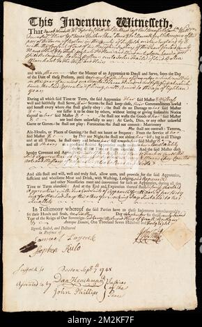 Document of indenture: Servant: Lane, John. Master: Taylor, Jacob. Town ...