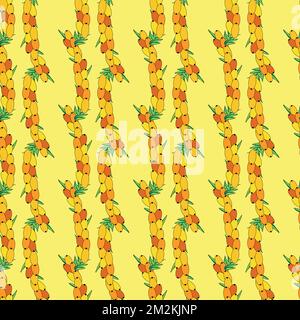 Sea buckthorn seamless pattern. Twigs with berries and leaves. Template ...