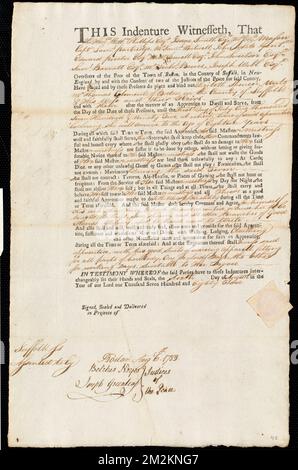 Document of indenture: Servant: Spencer, Elizabeth. Master: Clements ...