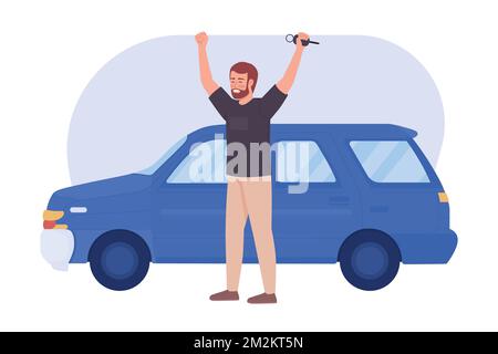 Exciting car owner 2D vector isolated illustration Stock Vector Image ...