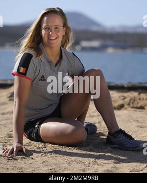 Belgian sailor Emma Plasschaert poses during a photoshoot for the ...