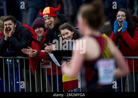 Belgian supporters during the U23 women race at the European Cross ...