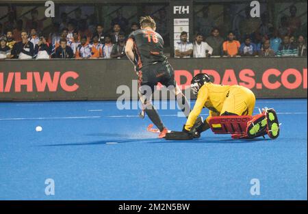Belgium's goalkeeper Vincent Vanasch making the last decisif save on a ...